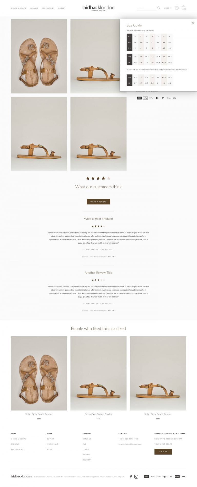 Shopify Custom Size Guide Design Example - Whole Design Studios